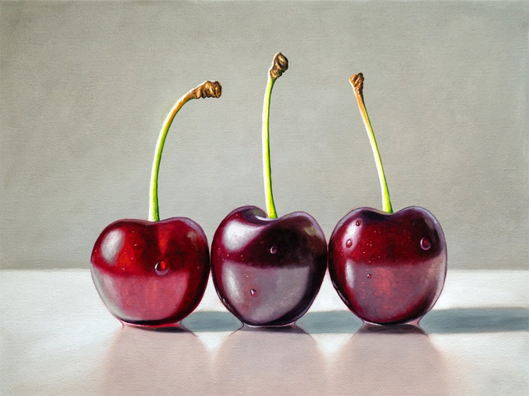 Cherry Trio | Kitchen Fruit Food Oil Painting Signed Fine Art Print | Direct From Artist - Etsy
