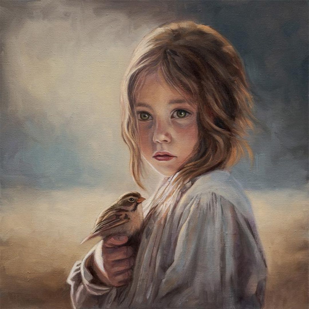 Girl With Sparrow Print: Fine Art, Bird Portrait - Etsy