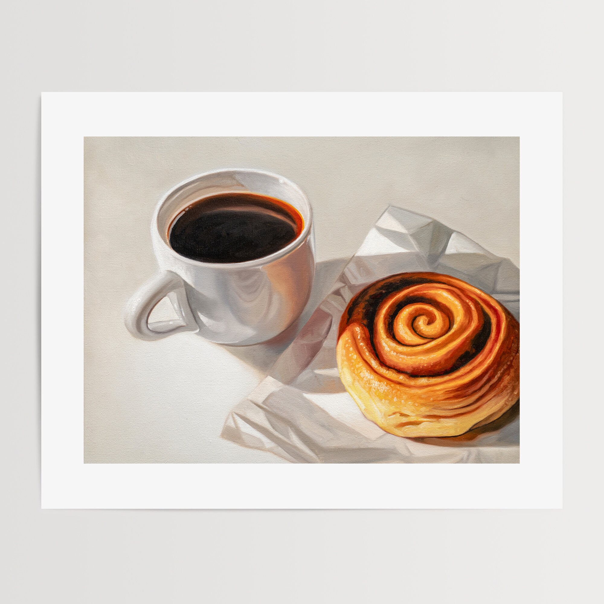 Coffee & Cinnamon Roll | Kitchen Food Oil Painting Fine Art Print ...