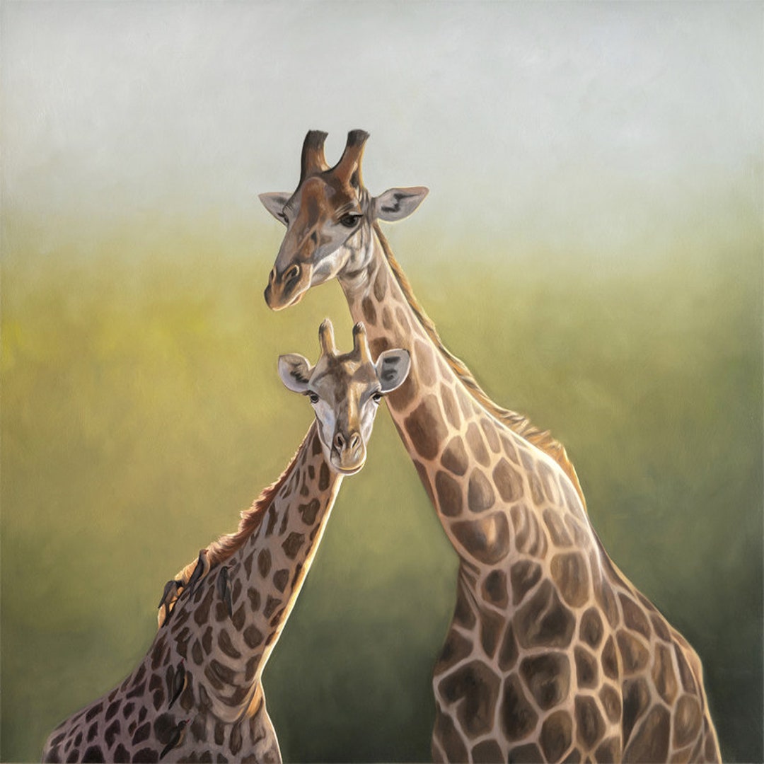 Giraffe Pair Safari Animal Oil Painting Signed Fine Art Print Direct From Artist - Etsy