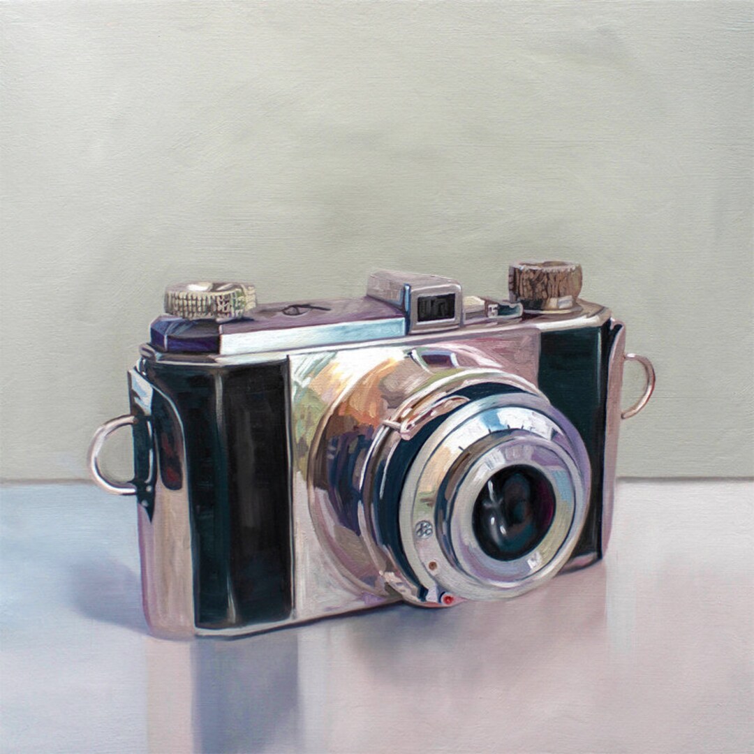 Vintage Film Camera Still Life Oil Painting Signed Fine Art Print ...