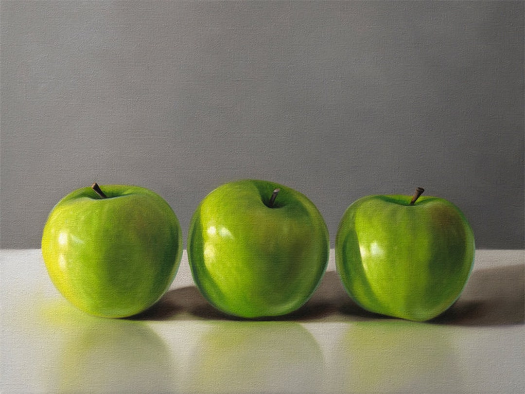 Green Apple Trio: Kitchen Still Life Oil Painting Art Print - Etsy