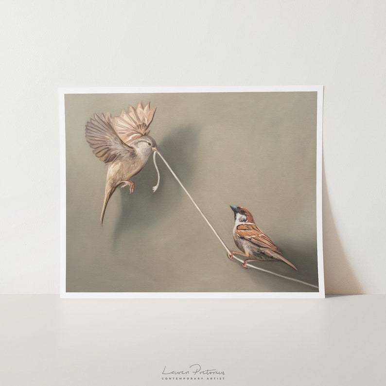 House Sparrows With String Bird Oil Painting Fine Art Print - Etsy