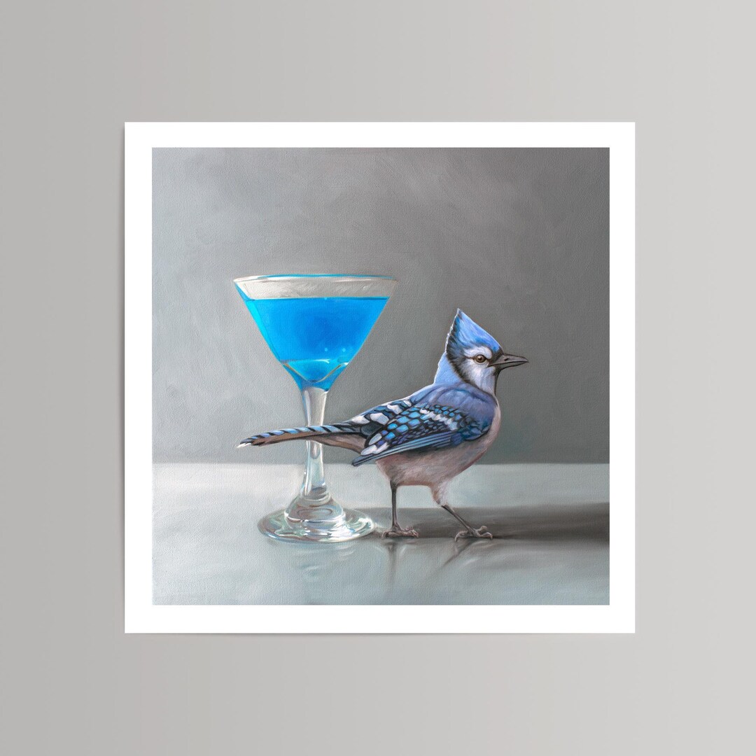 Blue Jay Martini Art Unframed Print – Signed Giclée Bird Cocktail Decor ...
