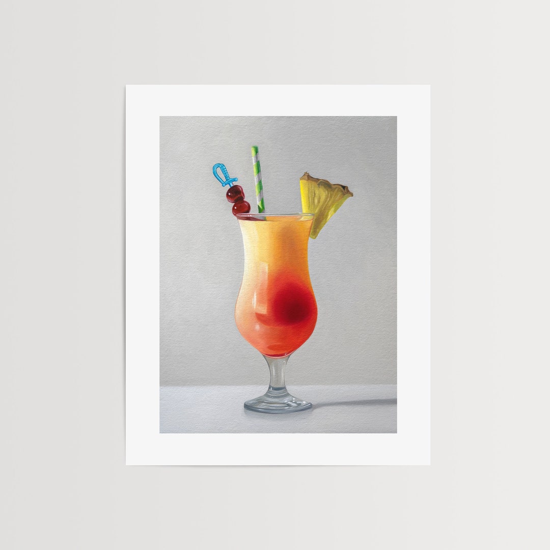 Pineapple Rum Punch Cocktail Drink Kitchen Oil Painting Signed Fine Art ...