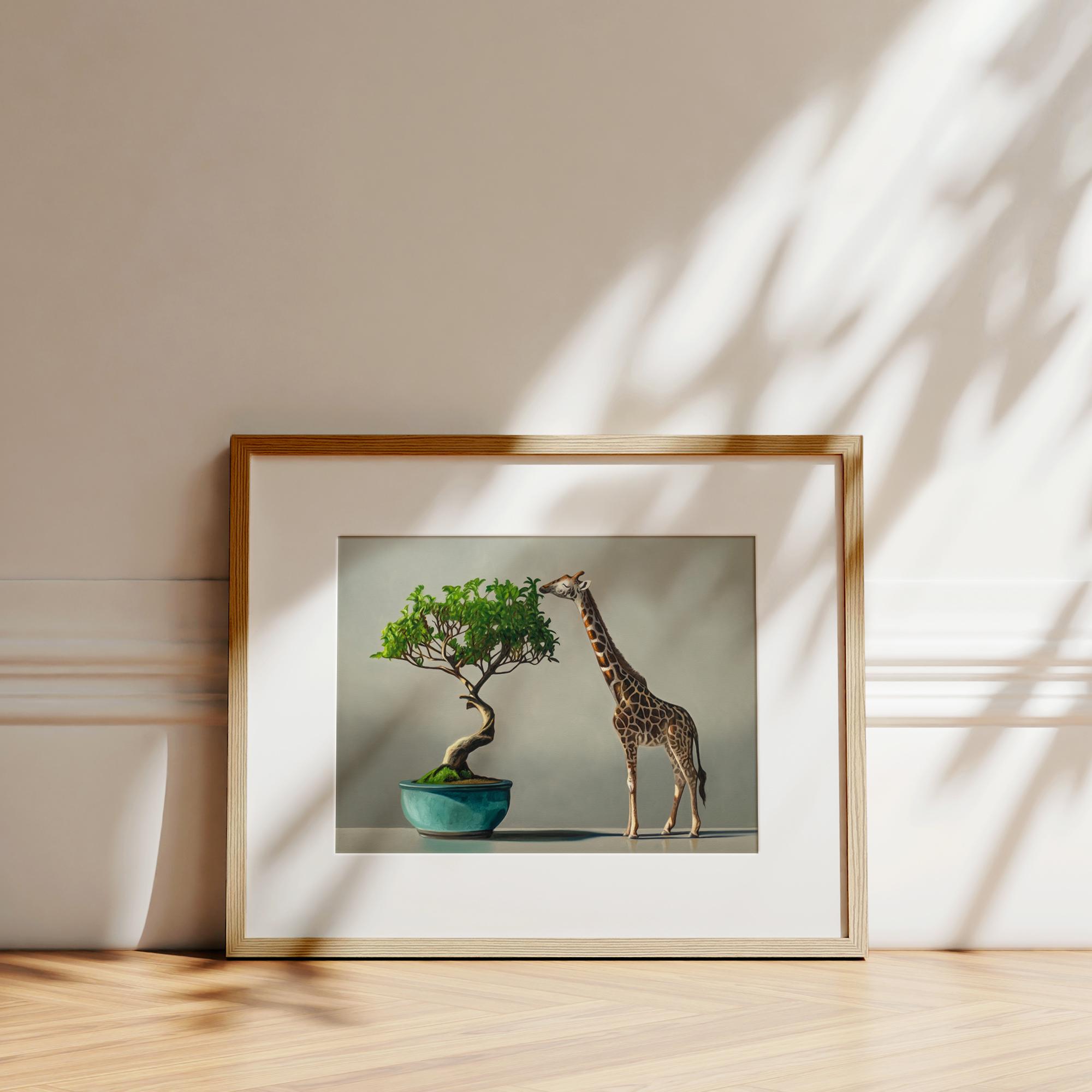 Giraffe Bonsai Tree Art Unframed Print, Whimsical Safari Oil Painting ...