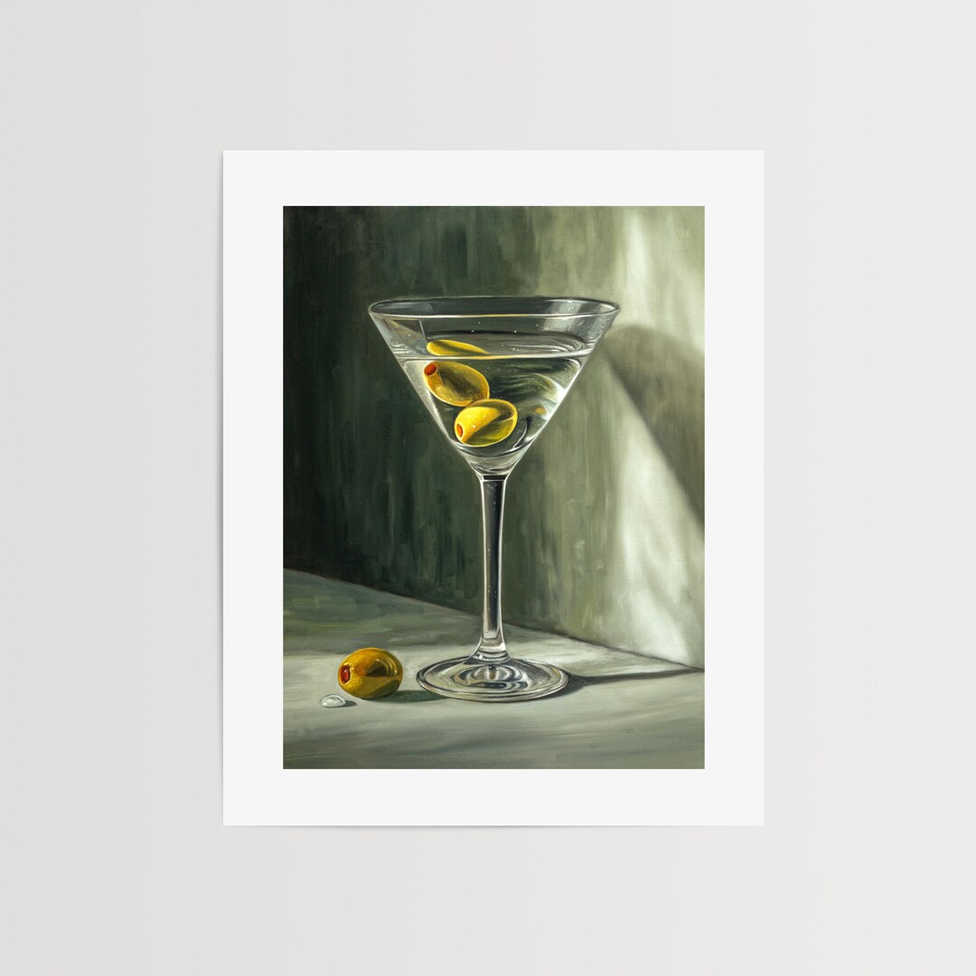 Martini & Olives Cocktail Kitchen Oil Painting Signed Fine Art Print ...