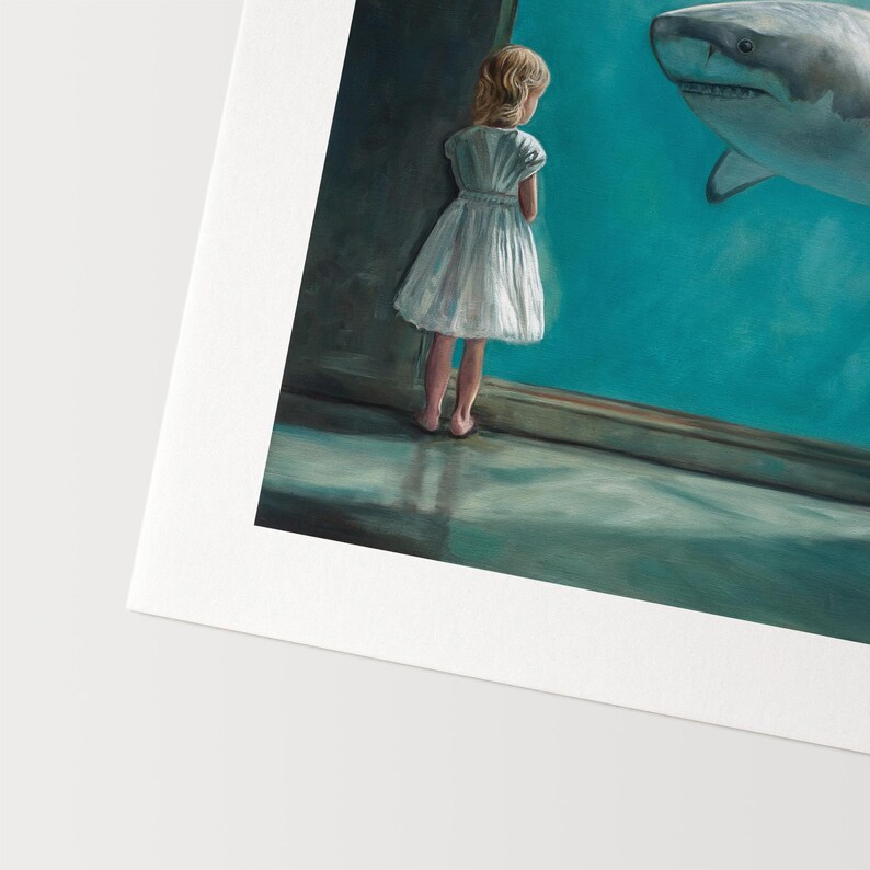 Girl With Shark Art Print: Whimsical Ocean Oil Painting, - Etsy