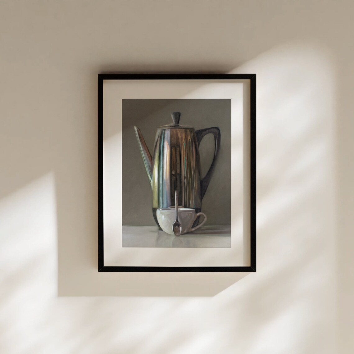 Percolator, Cup and Spoon | Oil Painting Fine Art Print | Direct From ...