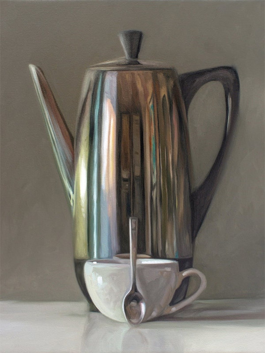 Percolator, Cup and Spoon | Oil Painting Signed Fine Art Print | Direct ...