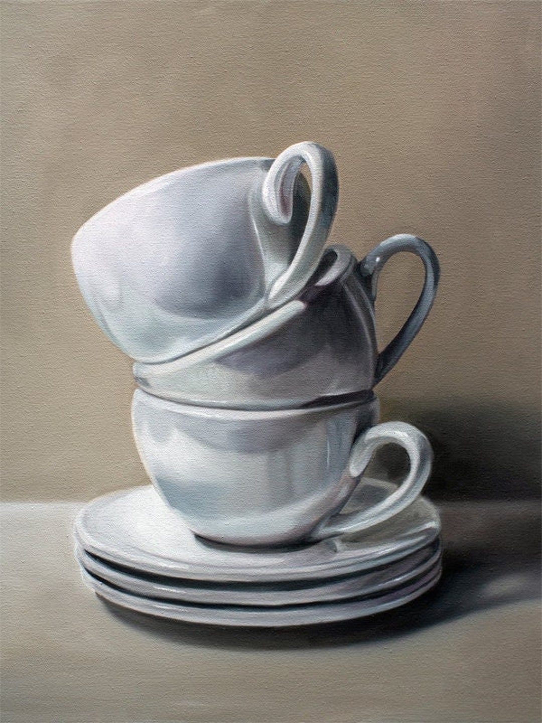 Stacked Cups and Saucers | Oil Painting Fine Art Print | Direct From ...