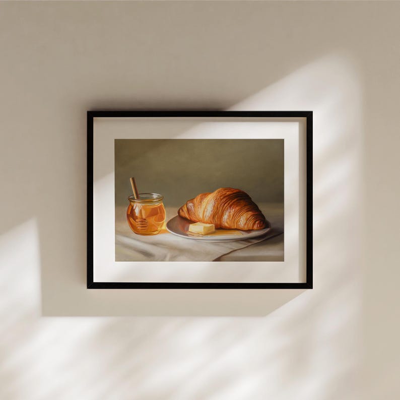 Croissant, Honey & Butter Still Life: Kitchen Food Art Print - Etsy