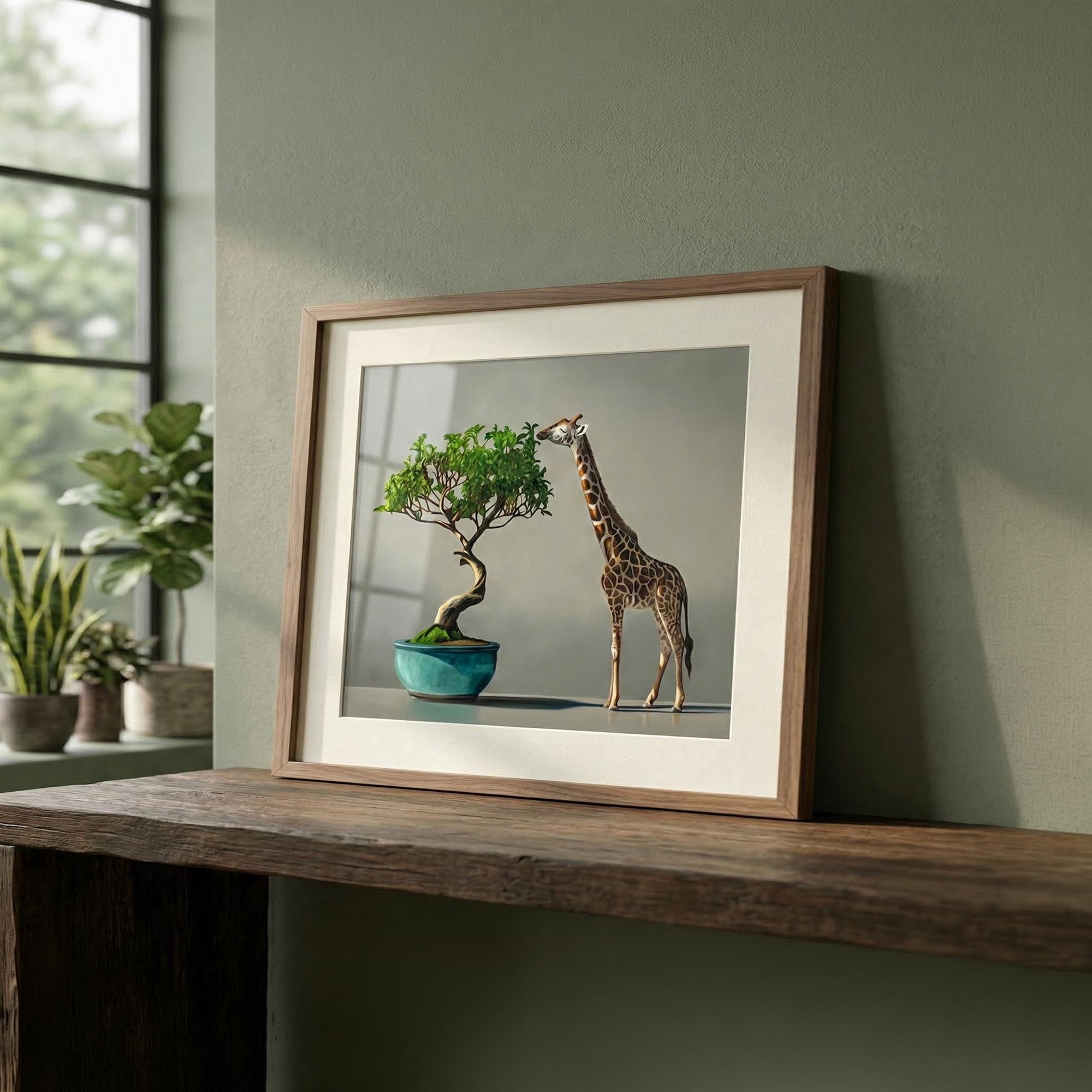 Giraffe Bonsai Tree Art Unframed Print, Whimsical Safari Oil Painting ...
