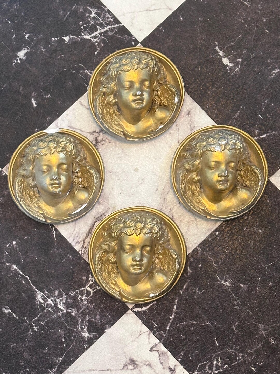 Plaster Gold Cherub Face Cameos With Hooks, Wall or Garden Art ...