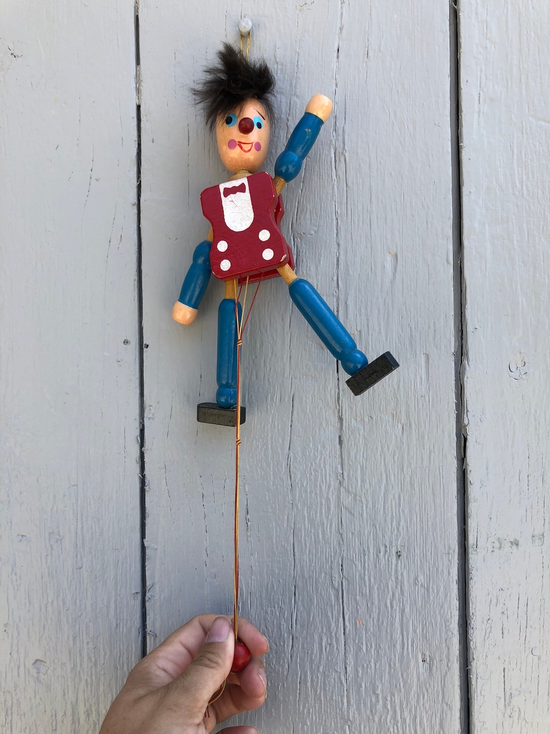 Vintage Wooden Pull String Puppet Marionette, Pull Arms and Legs Swing ...