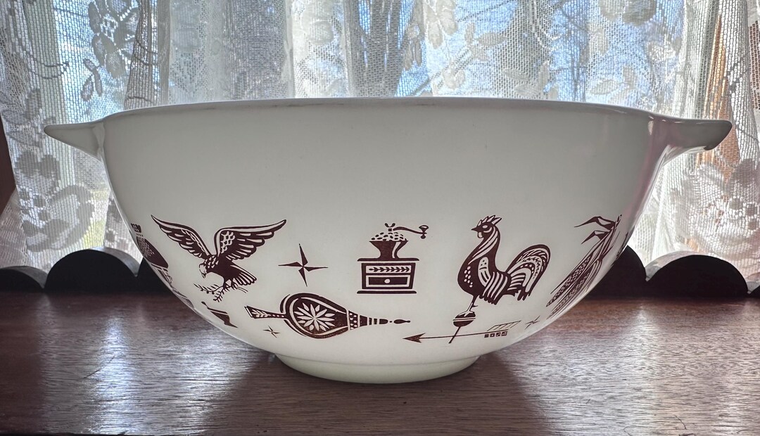 PYREX Rooster Eagle Corn Brown and White Bowl With Strainer 443 2.5 ...