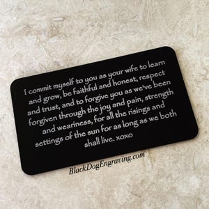 Personalized Wedding Vows Wallet Card Engraved Wallet Note Card ...