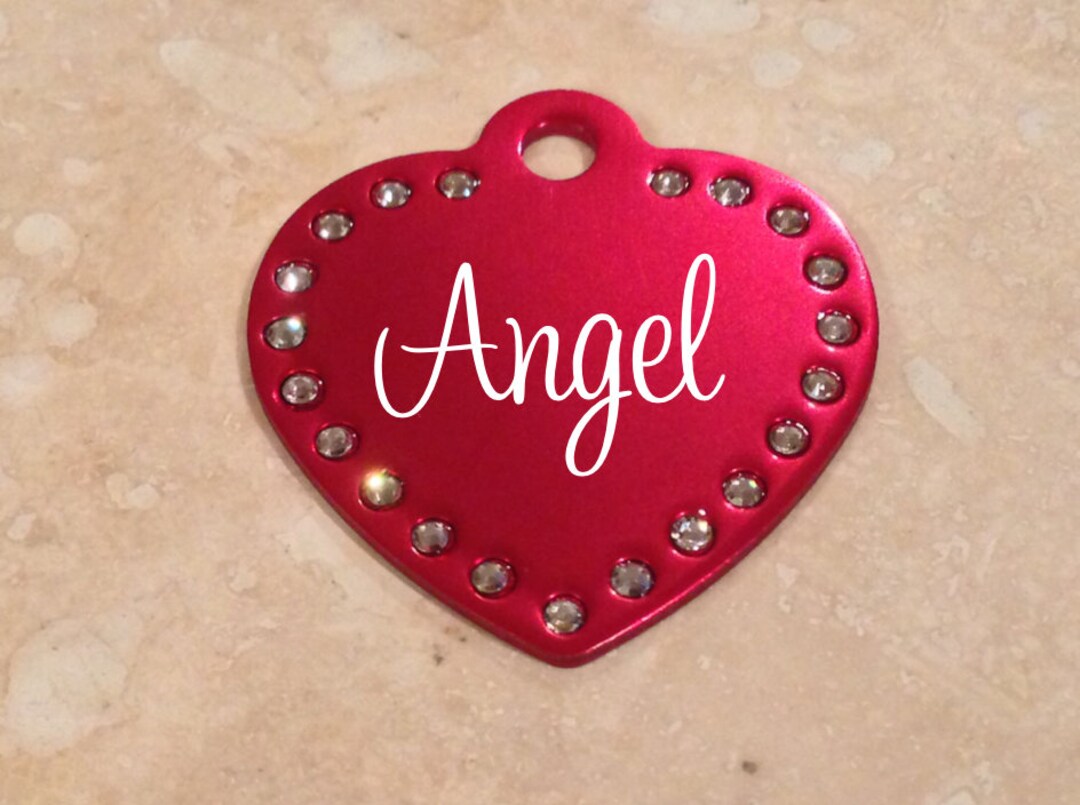 Swarovski Element Heart Personalized Pet ID Tag Bling Heart Dog Tag ...