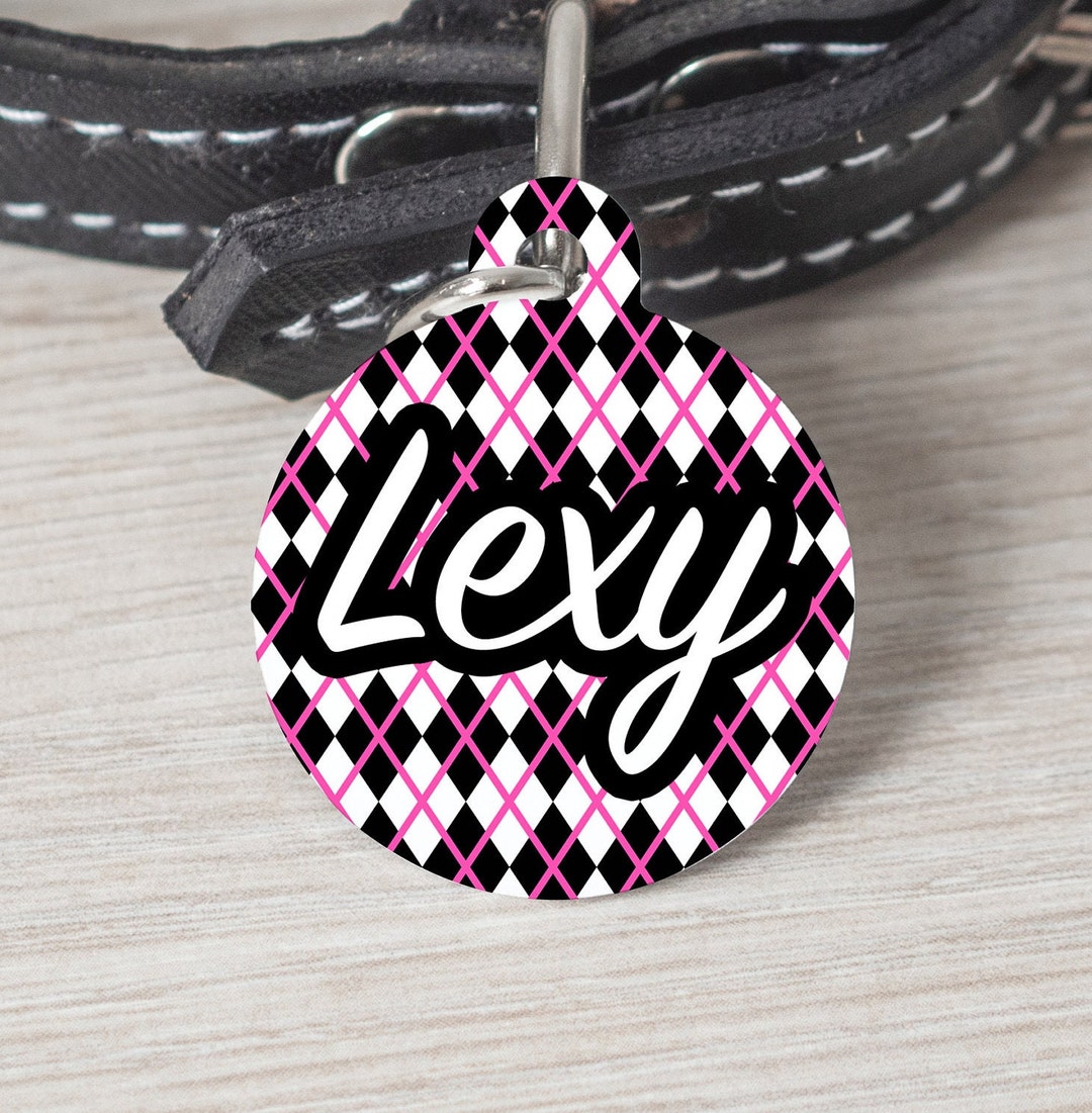 Pink Black Diamond Large Round Personalized Tag Custom Ink Infused Tag ...