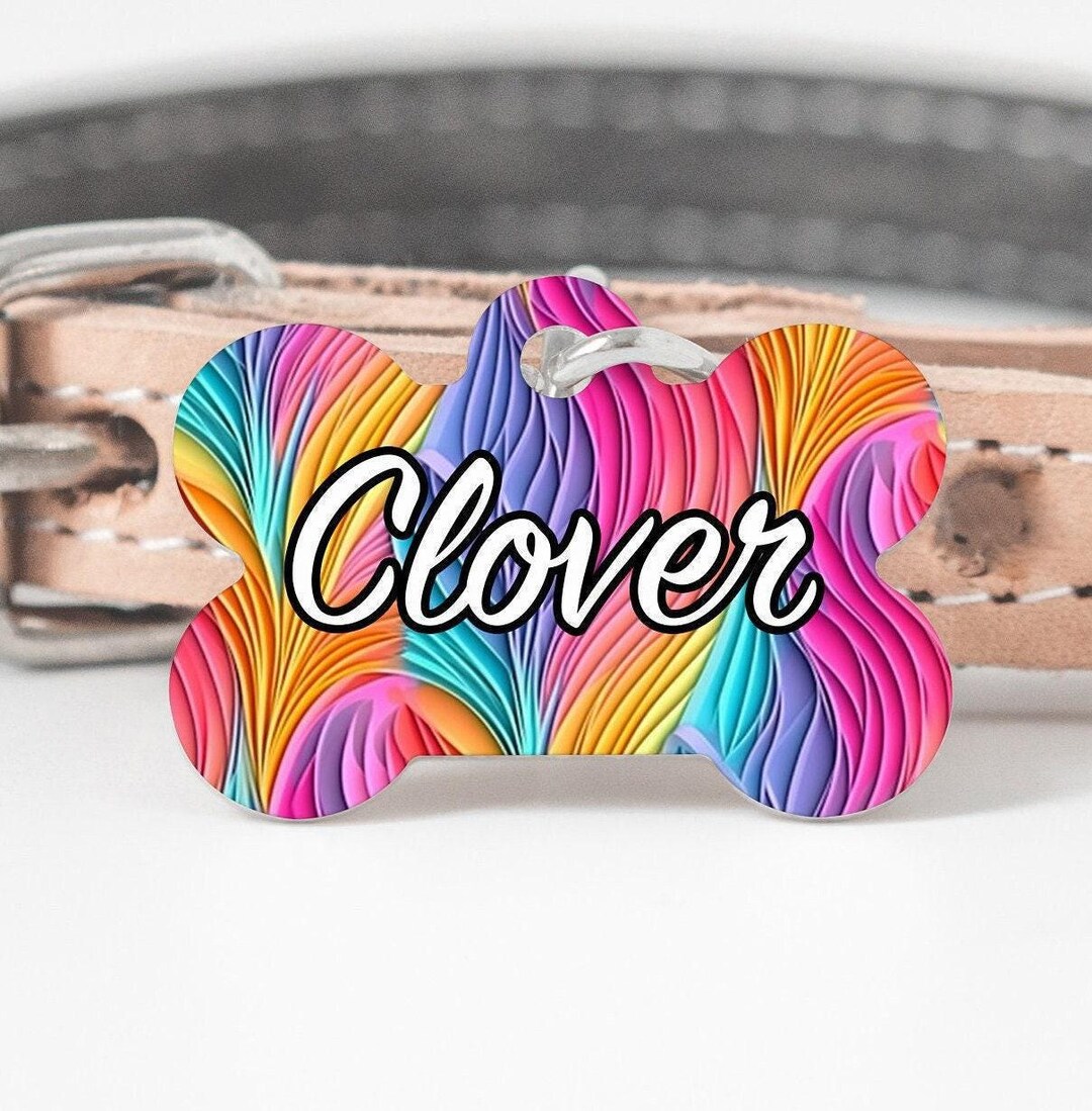 Rainbow Paper Quilling Dog Bone Personalized Tag - Custom Ink Infused ...