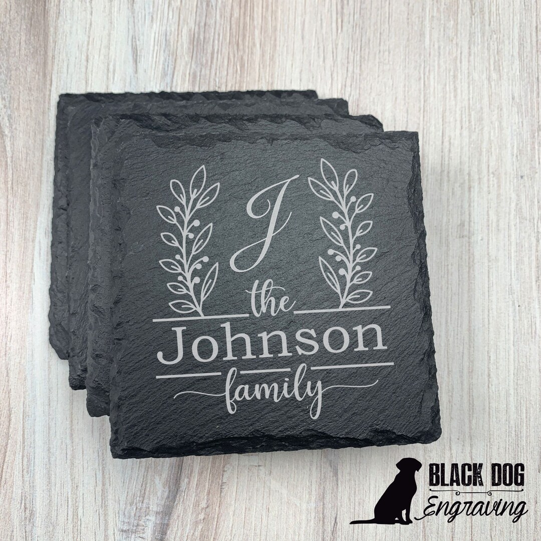 Family Name Fancy Personalized Slate Stone Coasters SET of FOUR - Etsy