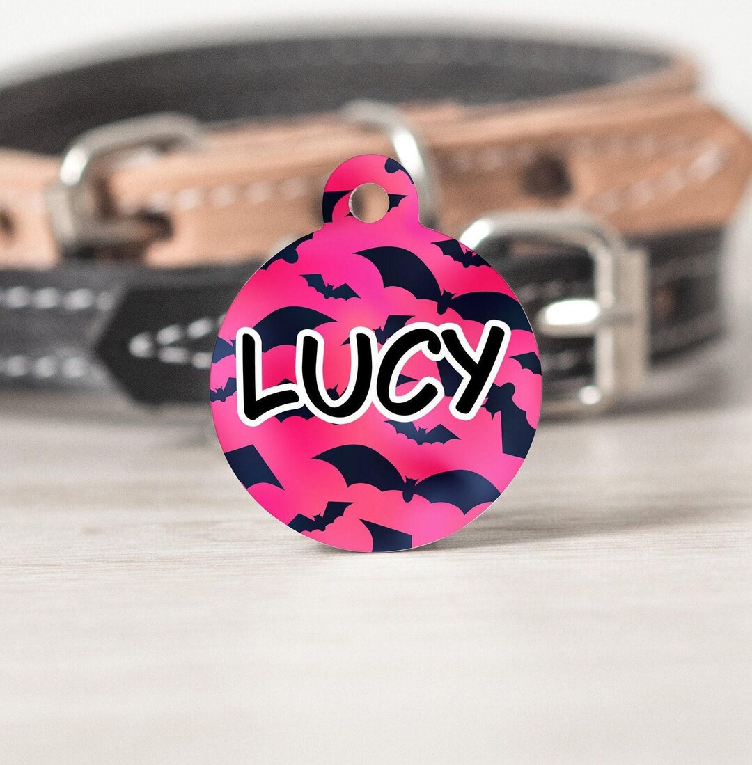 Pink Bats Spooky Halloween Round Personalized Tag - Funny Summer Custom ...