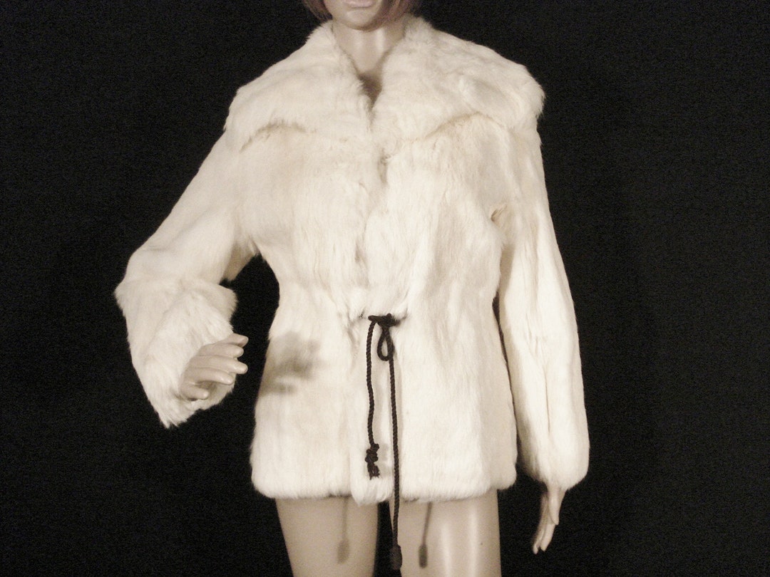 White Fur Jacques Saint Laurent Designer Rabbit Fur Jacket M - Etsy