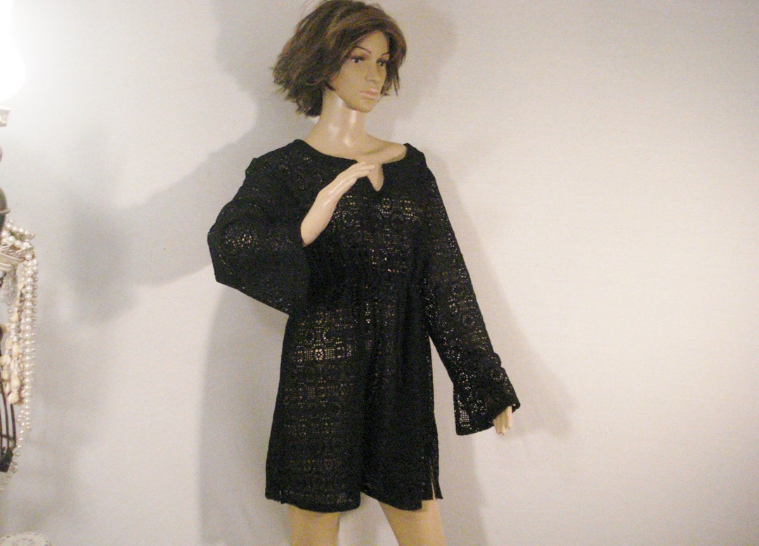 Black Lace Tunic Top by Islander Great Swimsuit Cover up XL - Etsy