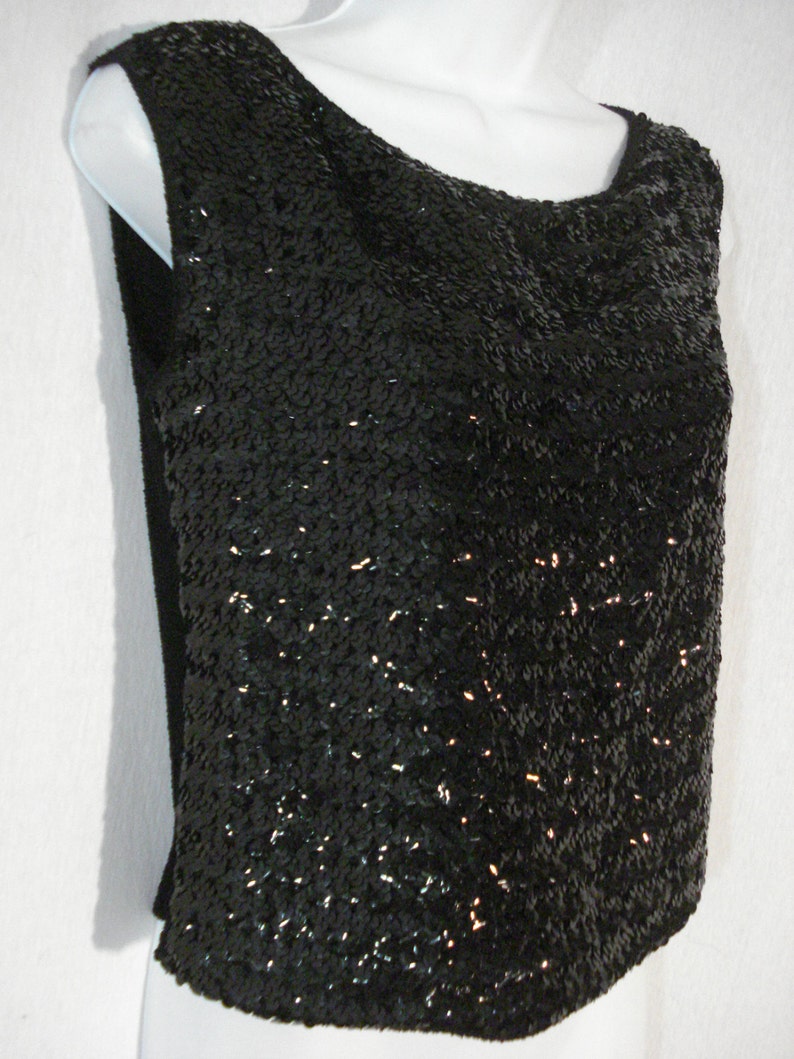 Black Sequin Shell Top Dressy Chic Sweater Vintage Glam M - Etsy