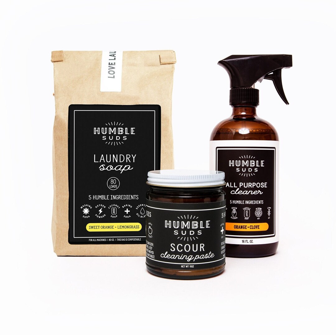 Natural Cleaning Starter Kit: All-purpose Cleaner, Laundry Soap, Scour ...