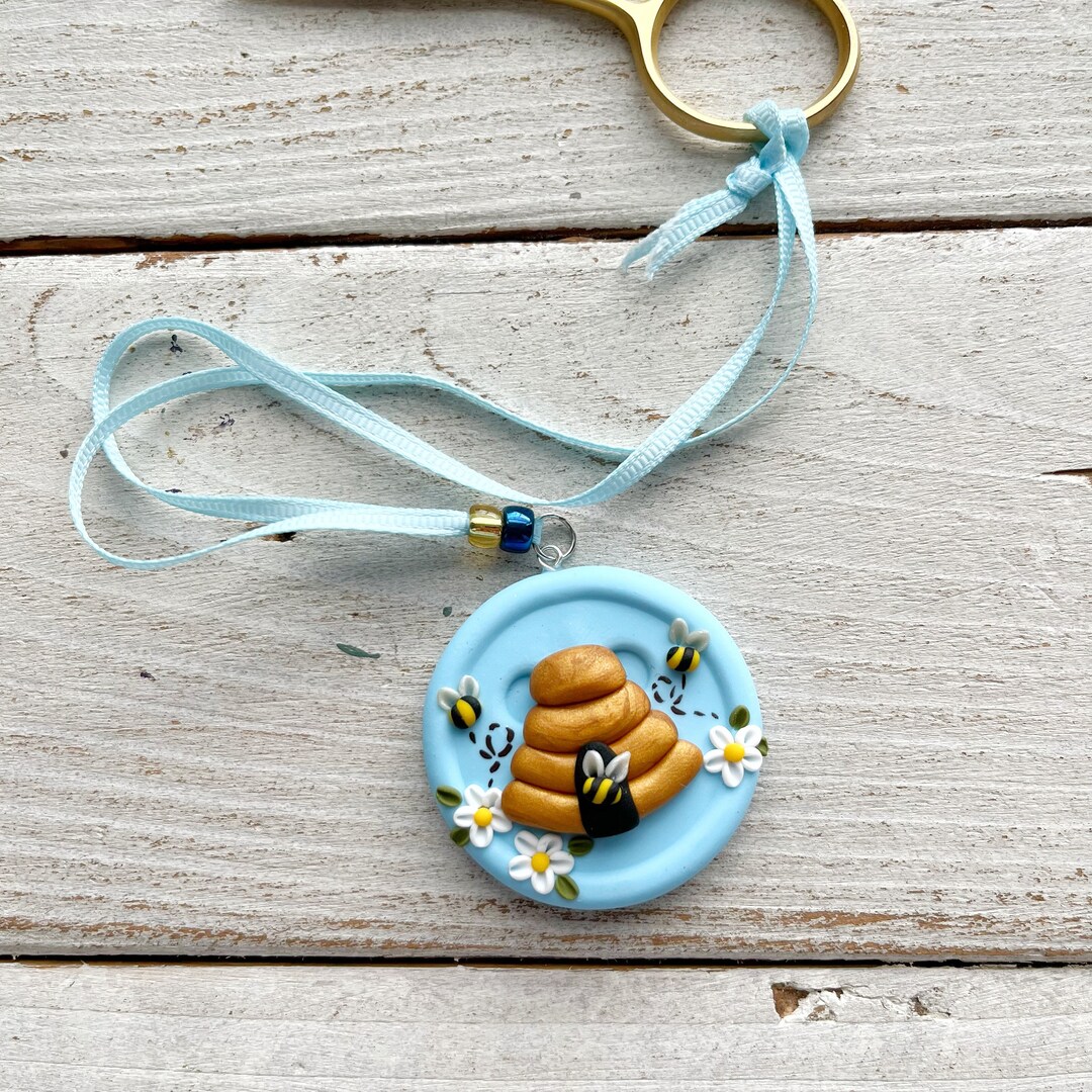 Pale Blue Beehive Scissor Fob, Embroidery Scissor Keeper, Bumble Bee ...