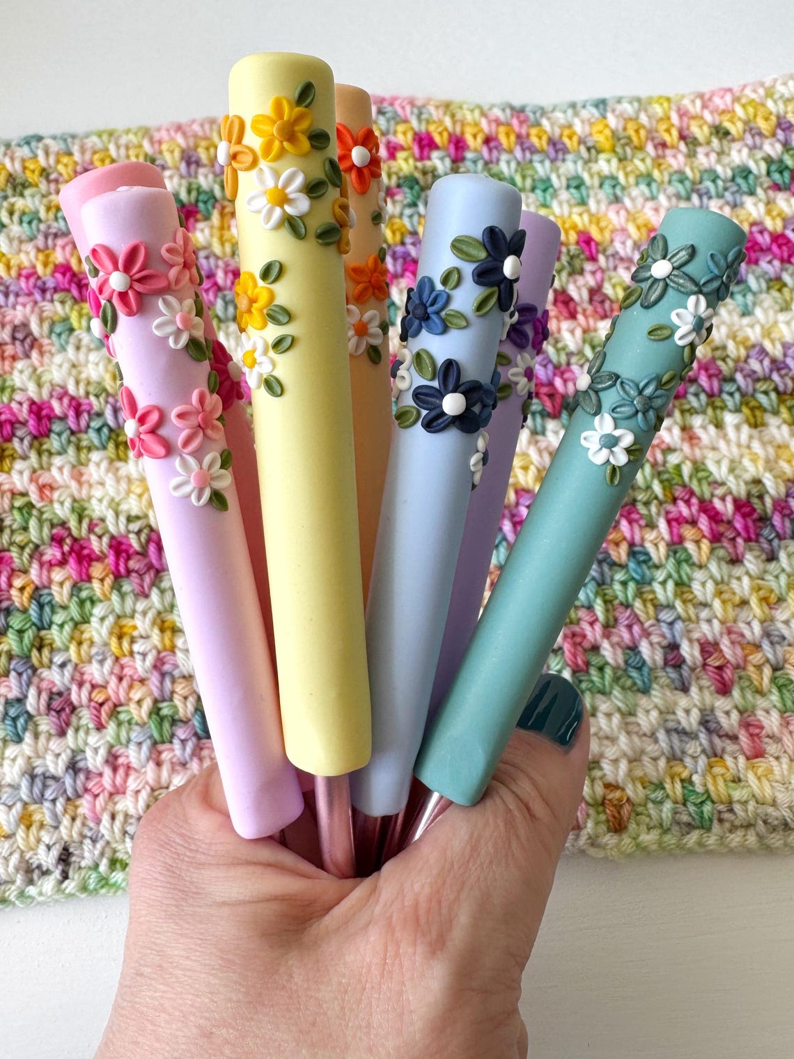 Pastel Flower Crochet Hook Set, Rainbow Crochet Hooks, Floral Polymer ...