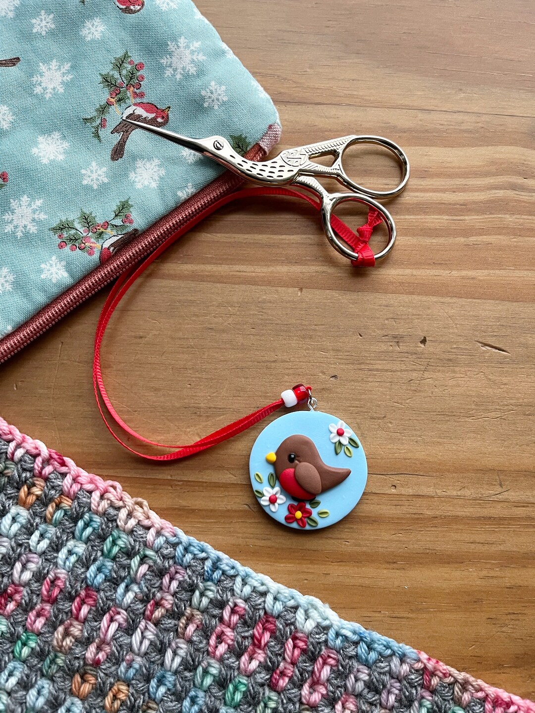 Christmas Robin Scissor Fob, Scissor Keeper, Crochet Tools, Gift for ...