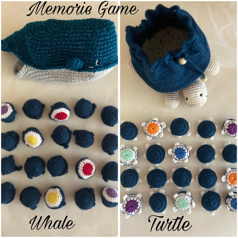 Educational Crochet Games, Turtle Memory Game, Whale Memory Game and Tic-tac Toe/checkers, Fun ...
