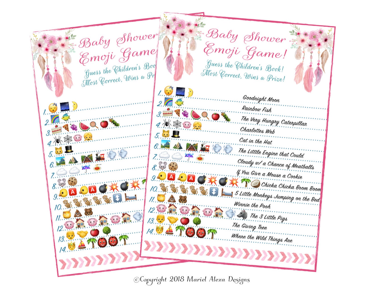 Boho Themed Baby Shower Emoji Game - Nursery Children's Book Pictionary ...