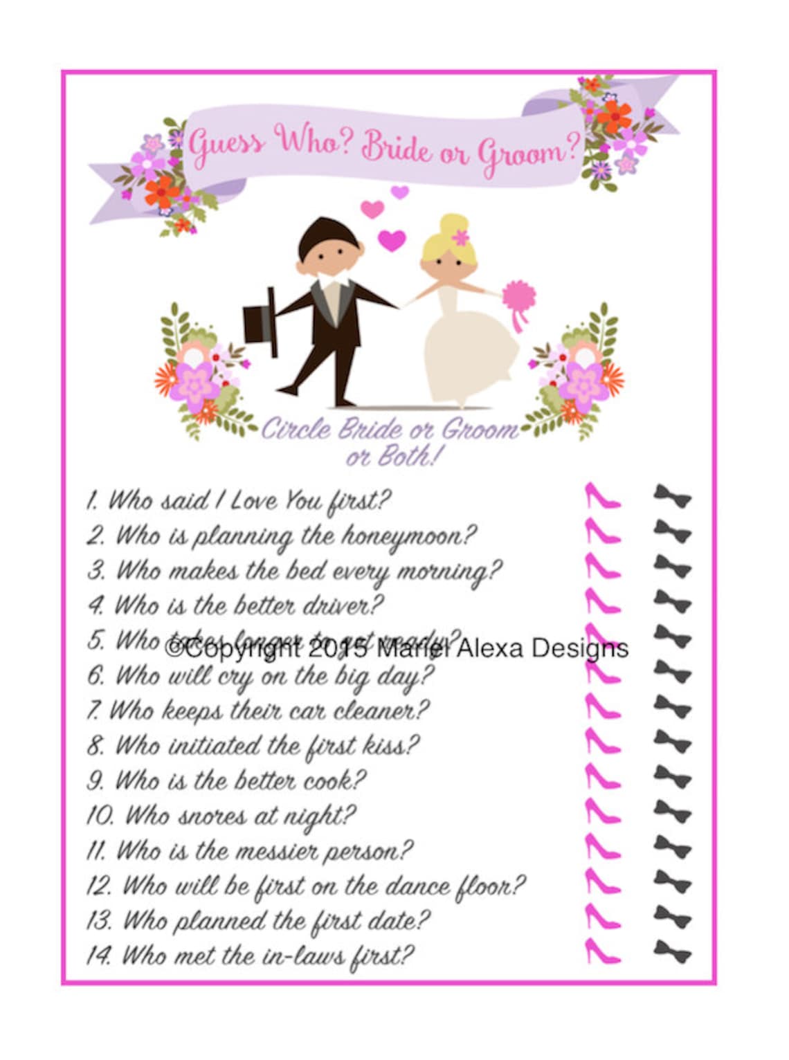 Guess Who Bride or Groom Bridal Shower Game Instant Download Fun Unique ...