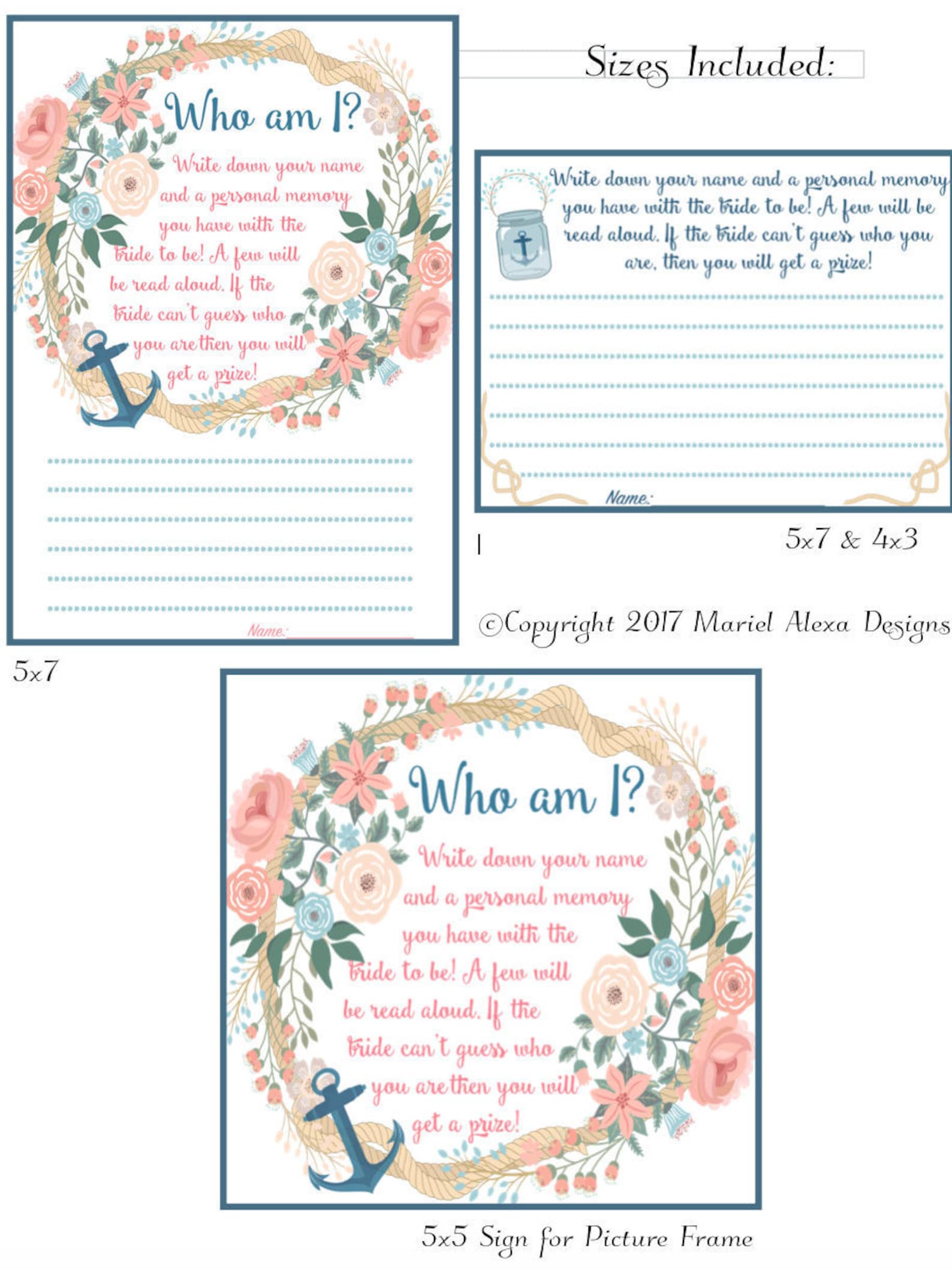 Bridal Shower Game Who Am I Memory Game Fun Unique Games - Etsy