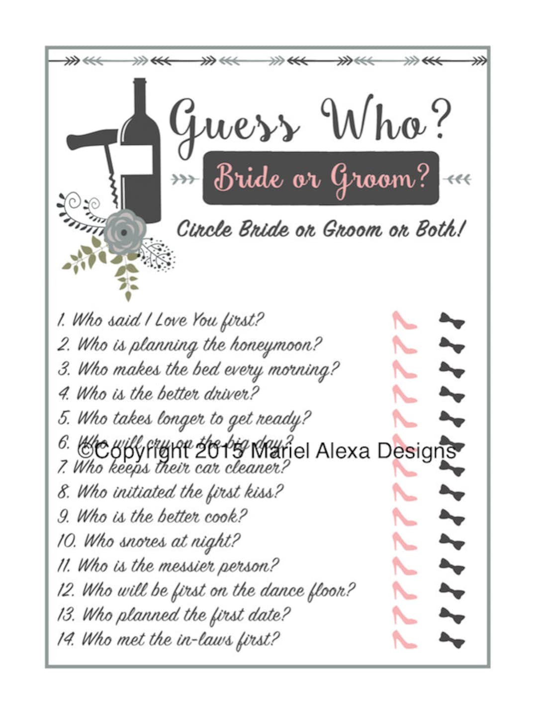 Guess Who Bride or Groom - Bridal Shower Game - Instant Download - Fun ...