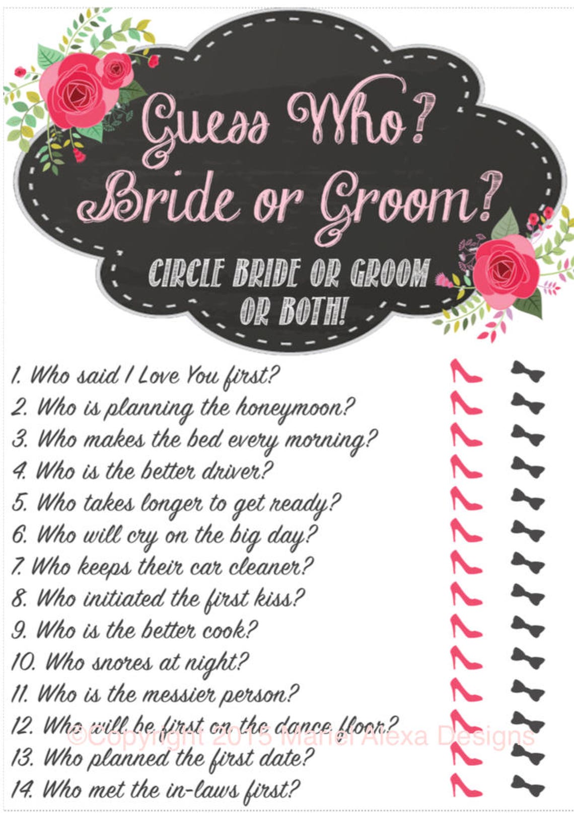 Guess Who Bride or Groom - Bridal Shower Game - He Said She Said ...