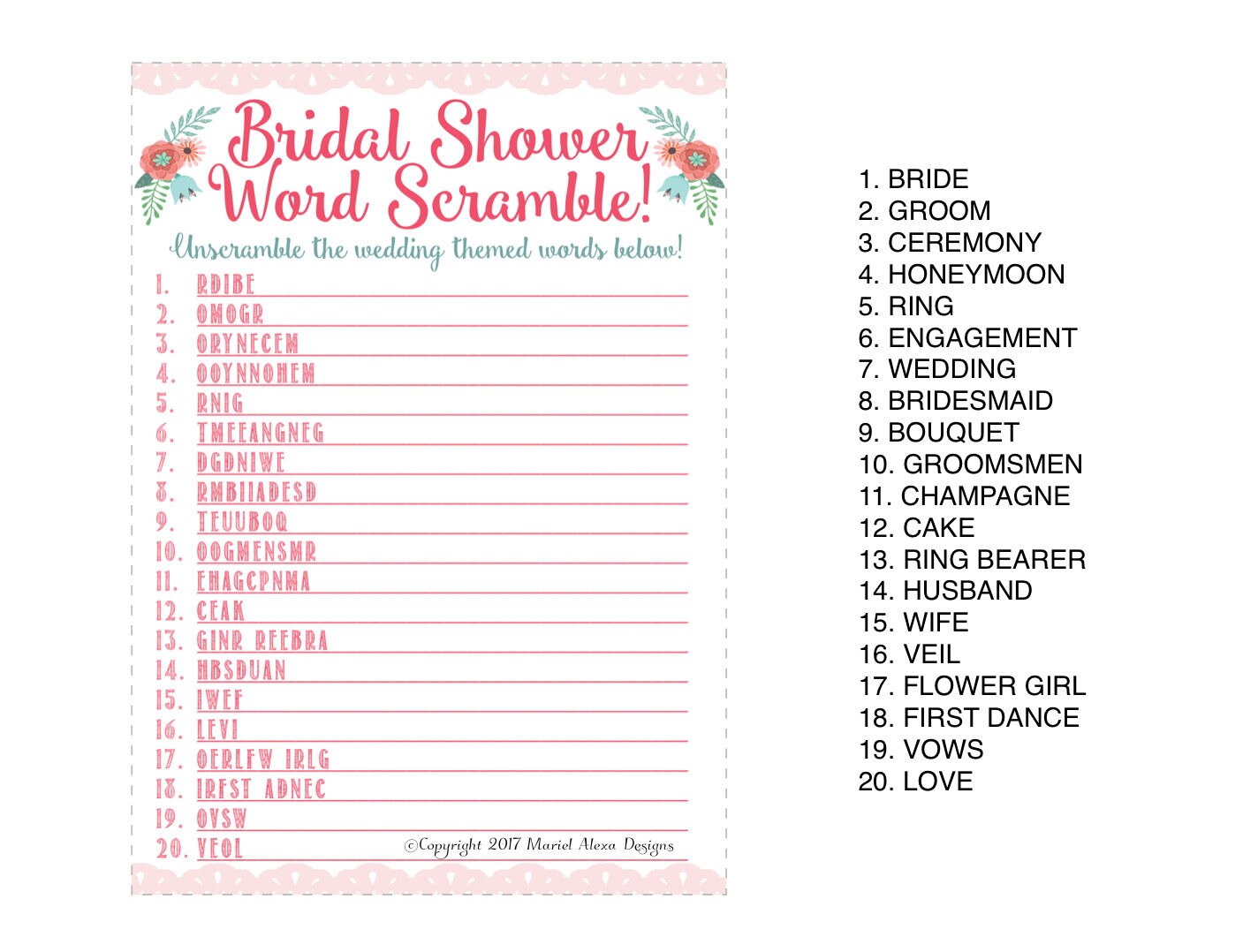 Wedding Word Scramble With Answers