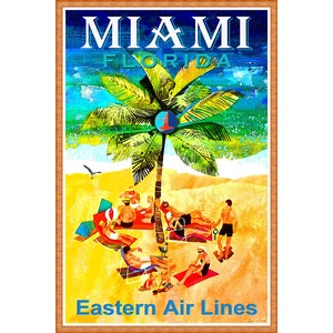 Miami Florida Eastern Air Lines New Sunshine State Travel Poster -in 4 ...