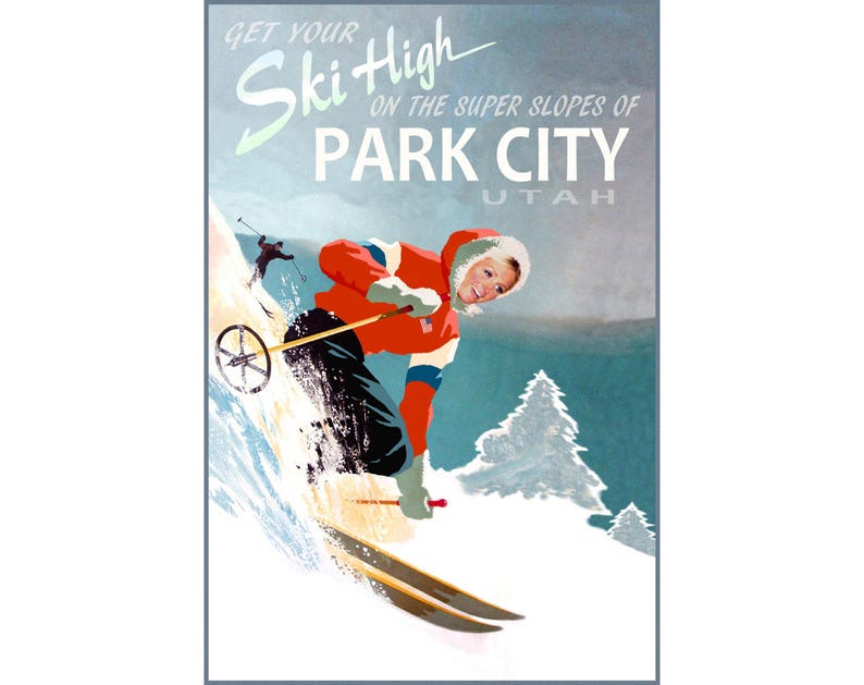 Park City Utah Travel Poster Wasatch Snow Ski Art Print 329 - Etsy