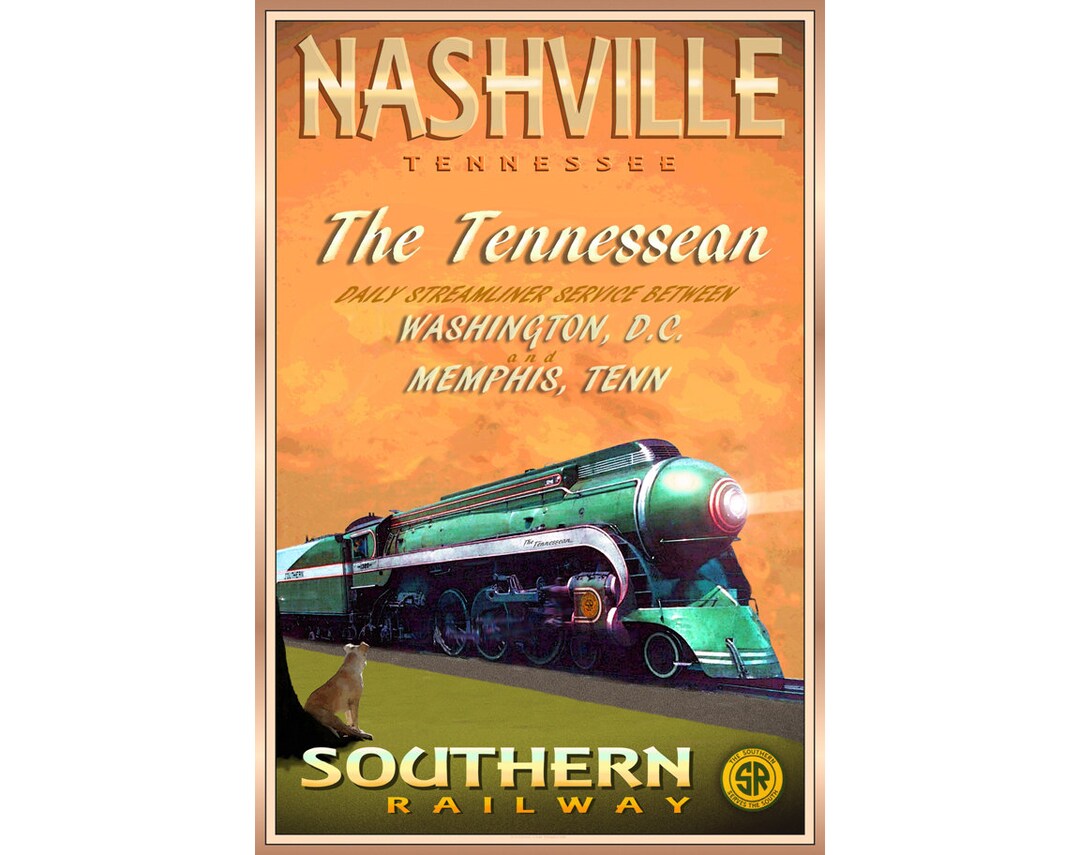 NASHVILLE Tennessee Southern Railway Travel Poster the Tennessean Train ...