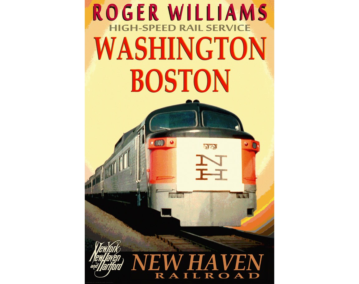New Haven Railroad ROGER WILLIAMS High Speed Train Poster New - Etsy