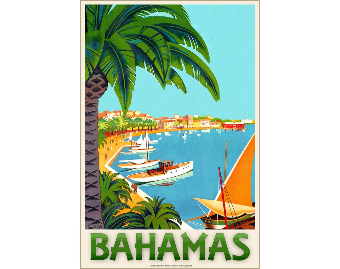Bahamas Caribe Tropical Travel Poster Roger Broders Repro Art Print 313 ...