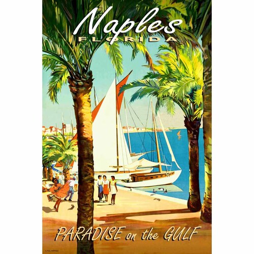 Naples Florida Travel Poster New Collier County Retro Roger - Etsy