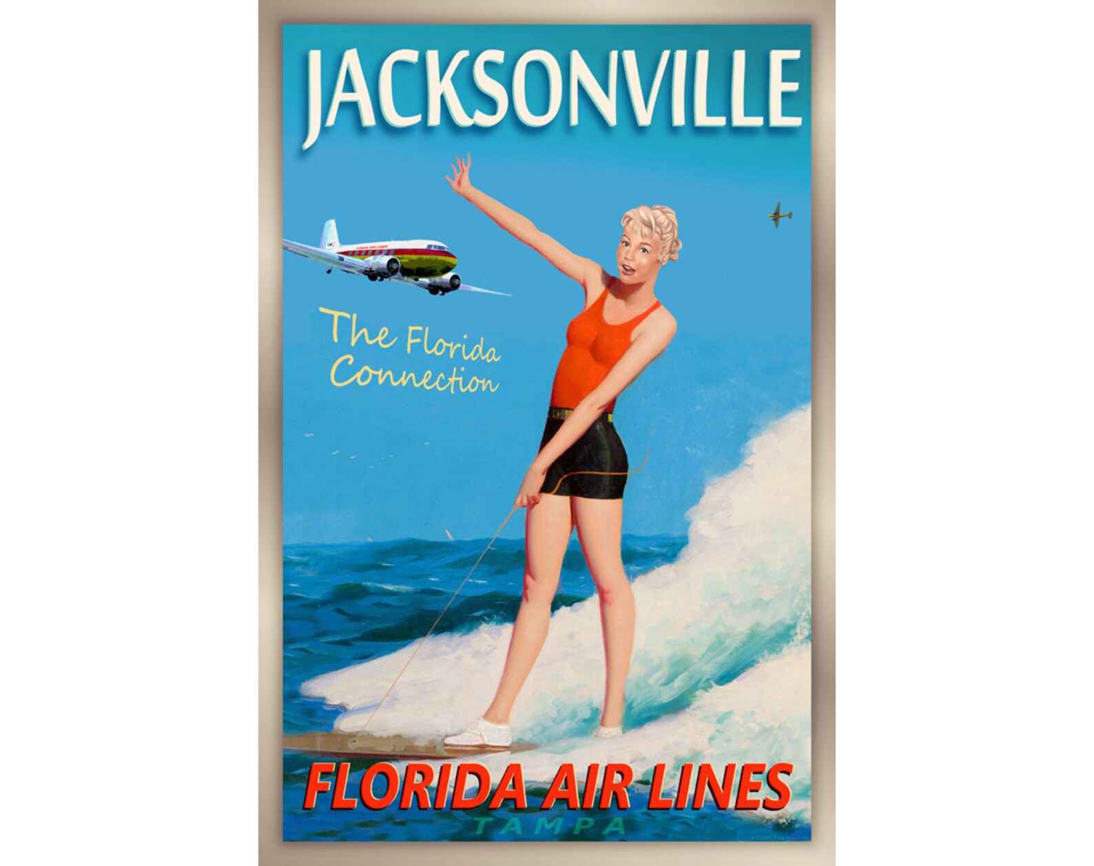 JACKSONVILLE Florida Airlines DC3 Plane Poster New Retro Sandra Dee ...