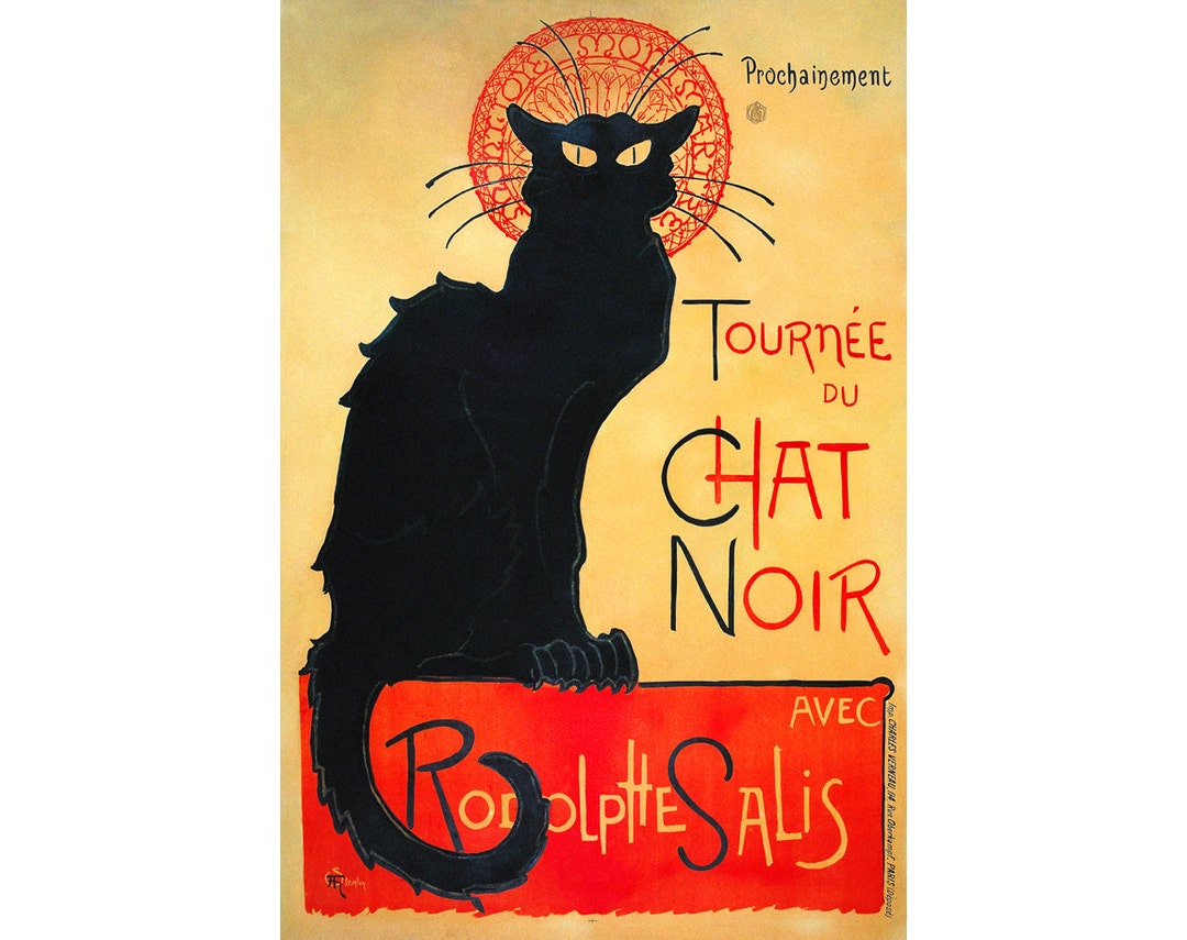 Chat Noir Montmartre Paris Poster Vintage Travel Repro Theophile ...