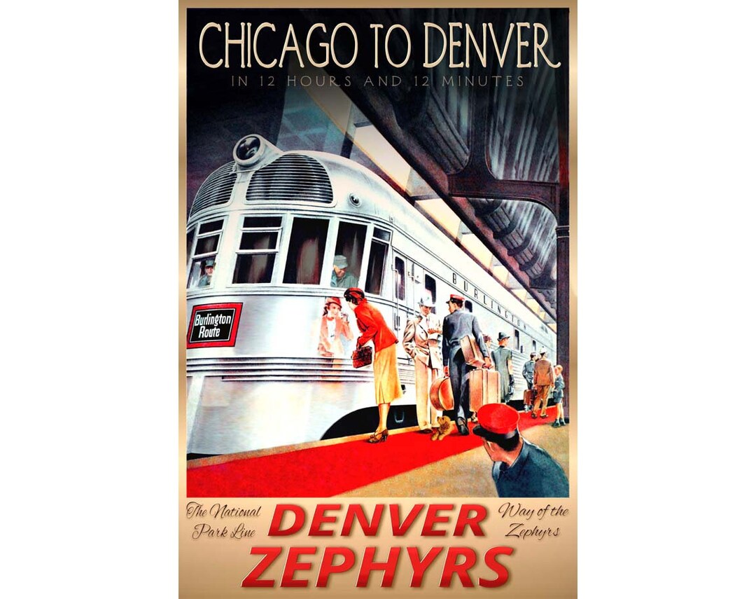 Chicago to Denver Zephyr Burlington Route New Retro Deco Railroad ...
