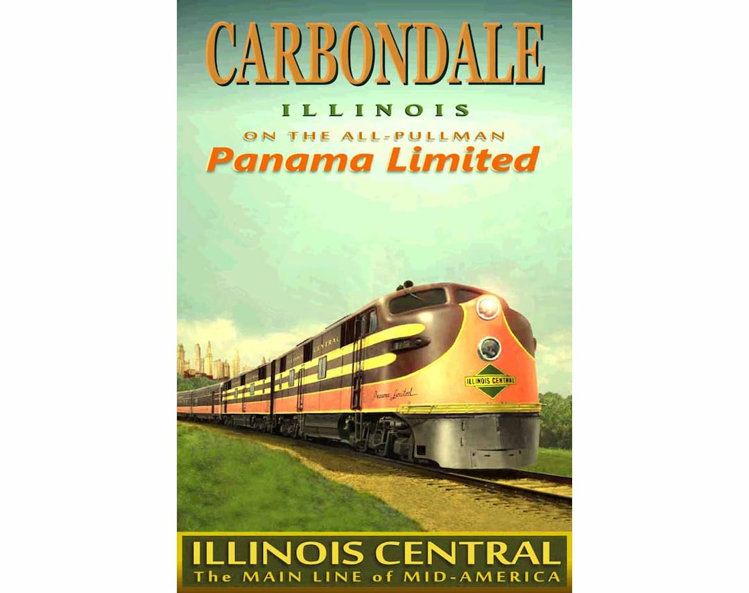 CARBONDALE Illinois Central Railroad PANAMA Limited Poster Original ...